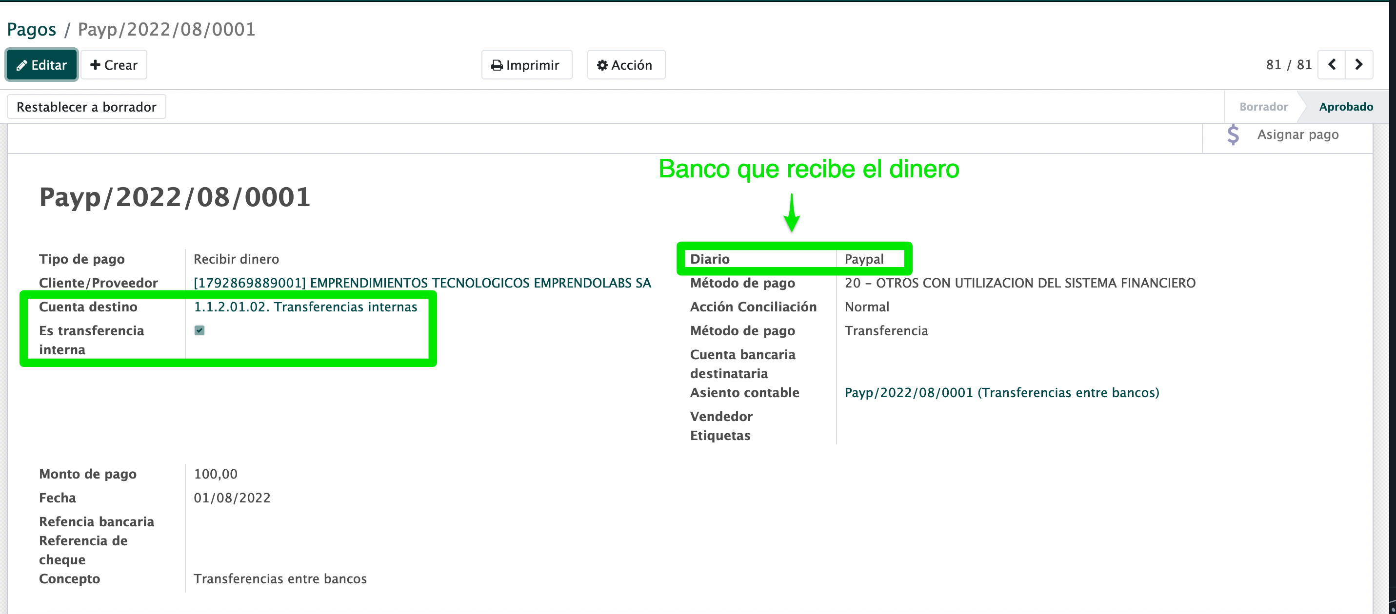Registro de transferencias bancarias internas – em.pren.do